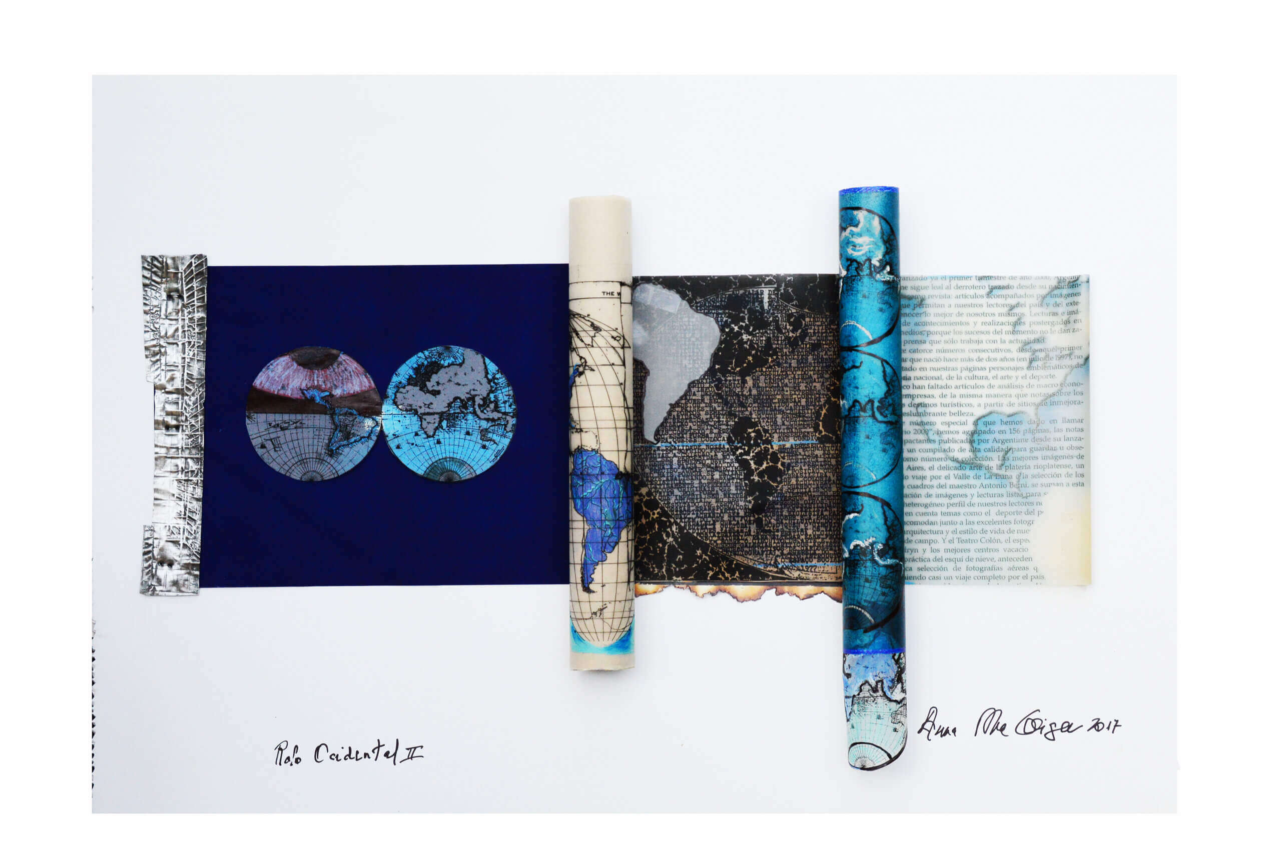 Western scroll with some handpainted burnt maps and old stamps in lead ...